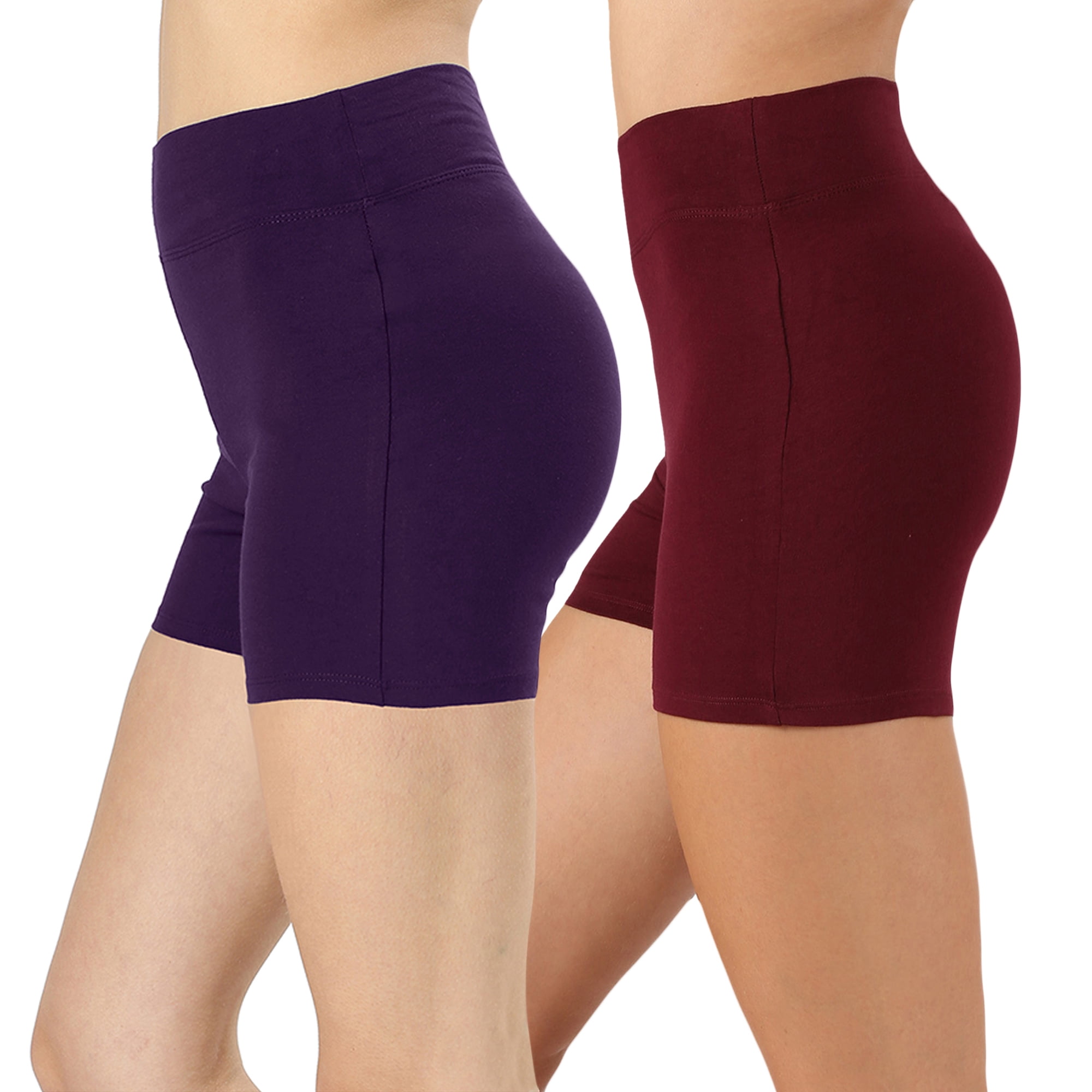 Womens & Plus Soft Cotton Stretch High Waist Sports Short Pants with ...