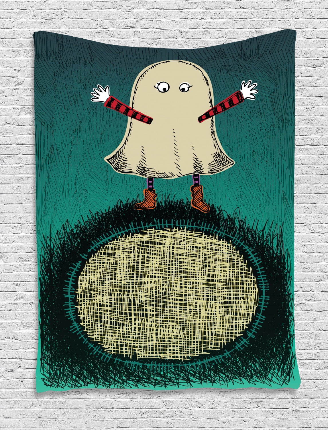 Ghost Tapestry, Sketchy Doodle Design with a Funny Kid in a Ghost ...