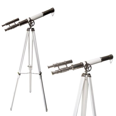 NauticalMart floor standing decor telescope black wooden stand nickel ...