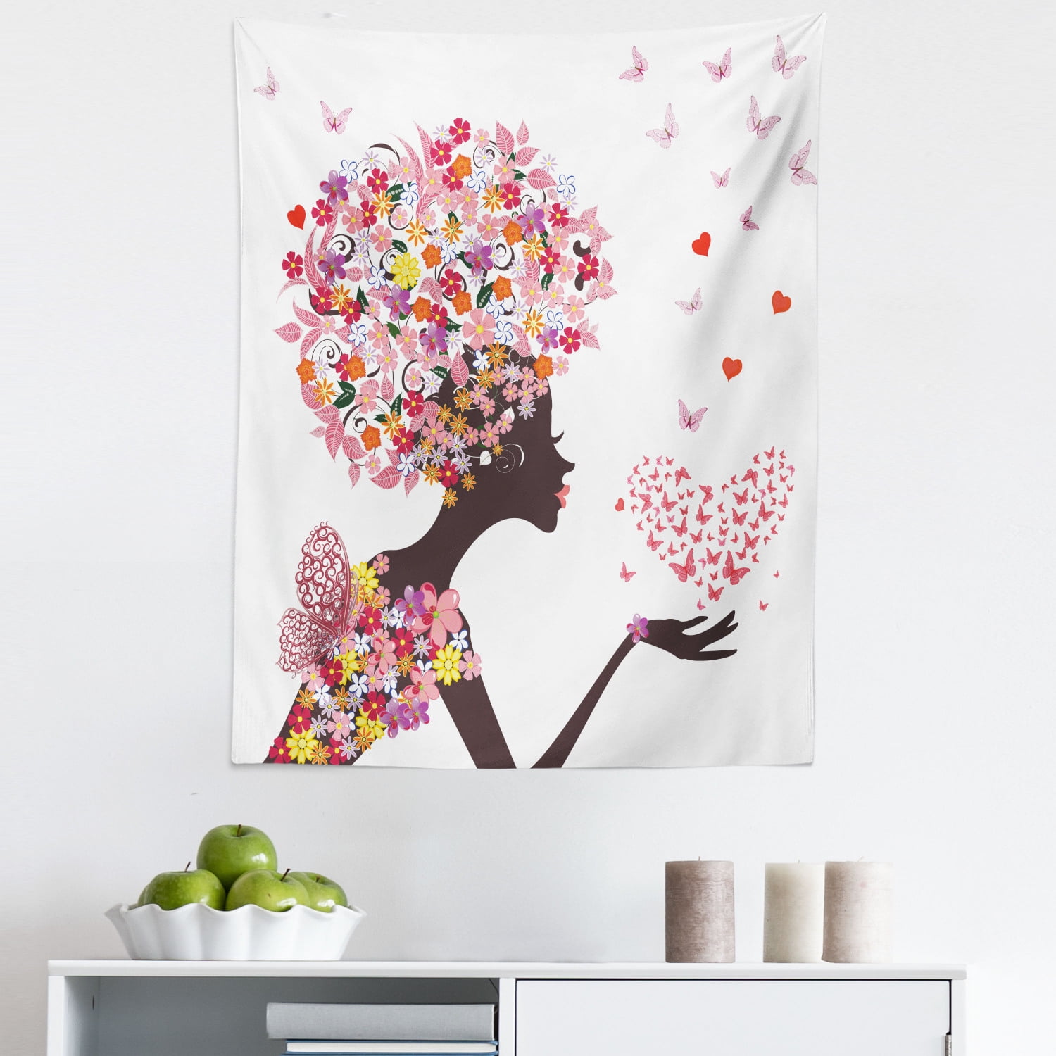 Women Tapestry, Heart of Butterflies Enjoying Blossoms Fantasy Happy ...