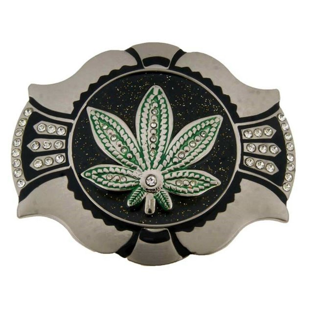 Green Marijuana Leaf Wide Square Belt Buckle Rhinestones on Border ...