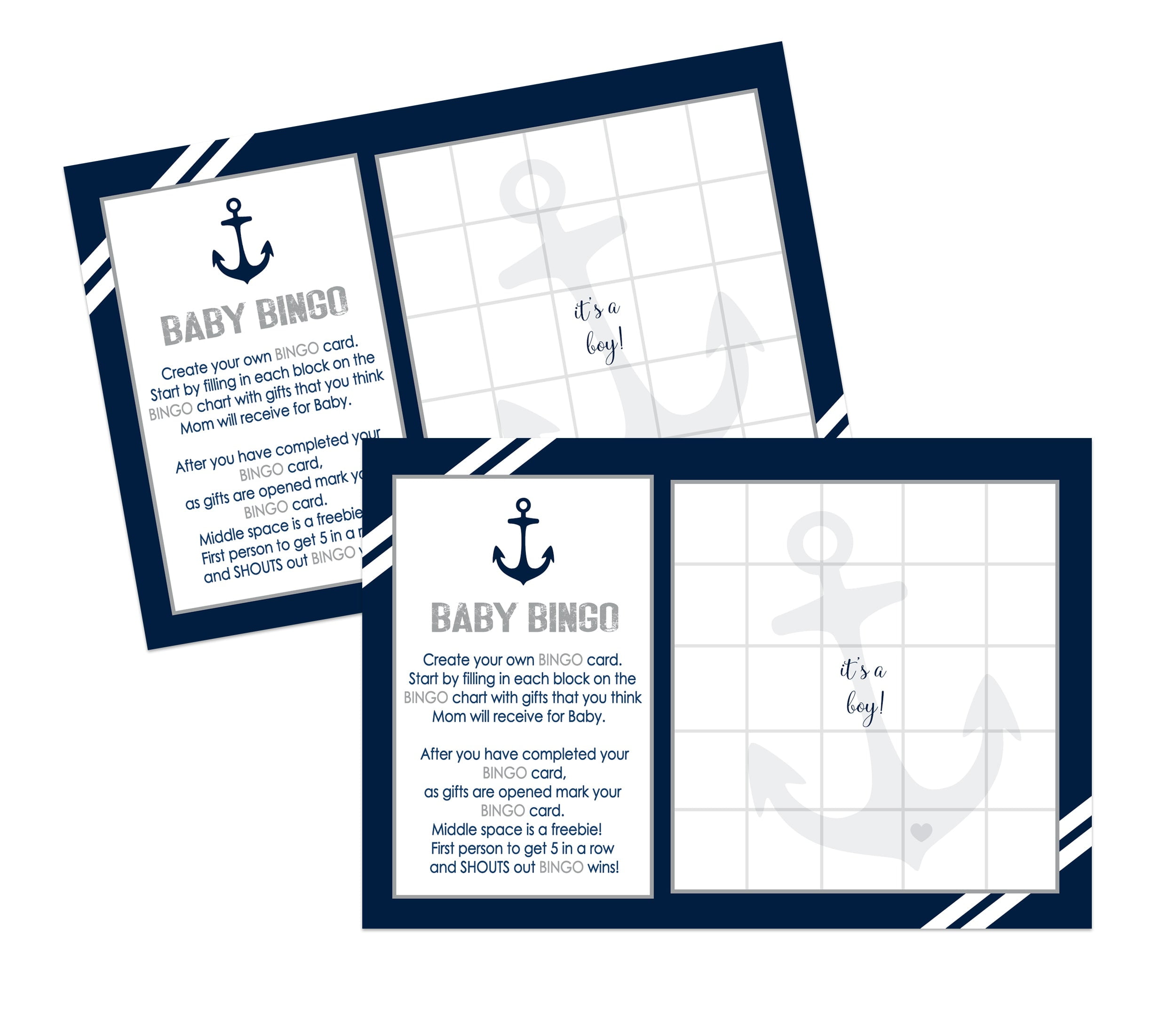 Buy Nautical Baby Shower Bingo Game Pack of 25 Activity Guests Play ...