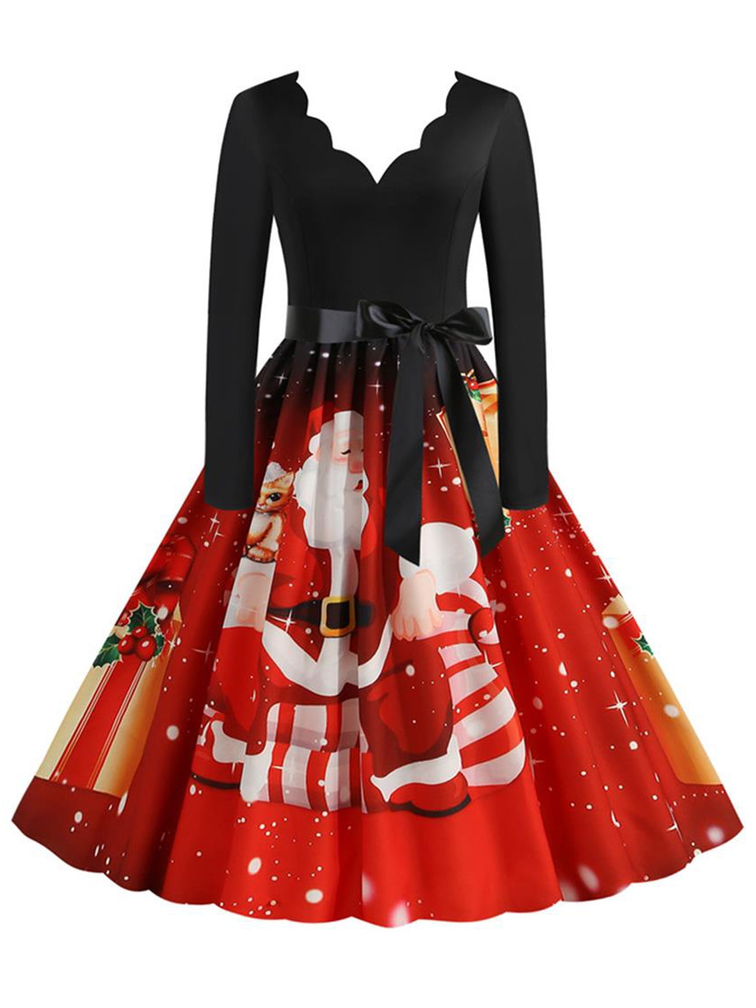 upairc-women-christmas-fashion-skater-swing-dress-ladies-sexy-v-neck