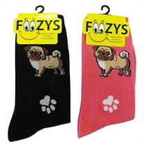 Foozys Small/Medium Novelty Crew Socks | Pugs & Paw Prints Cute, Fun ...