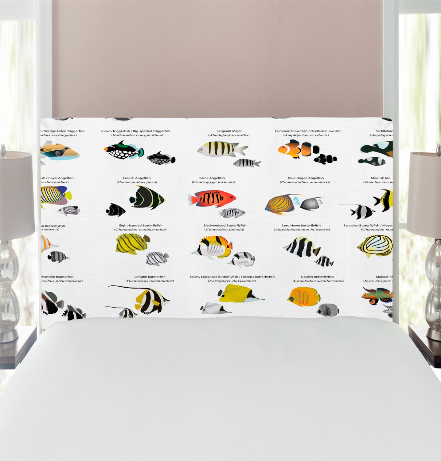 Ocean Headboard, Illustration of Different Fish Species Underwater ...