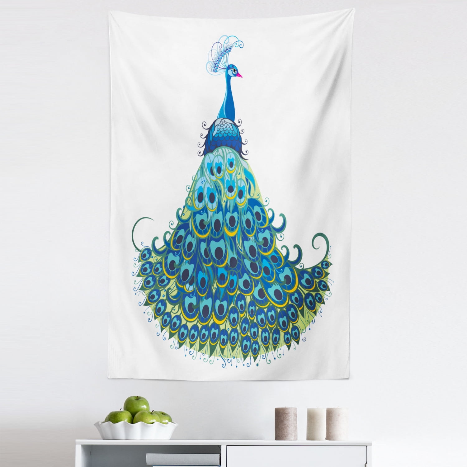 Peacock Tapestry, Peacock Illustration Floral Classical Curvy Design ...