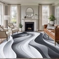Abstract Area Rug 5x7ft Gray and White Wave Lines Liquid Texture Modern ...