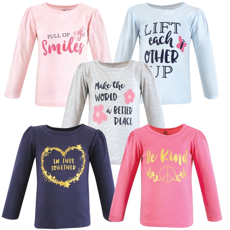 Hudson Baby Infant and Toddler Girl Long Sleeve T-Shirts, Be Kind, 5 ...