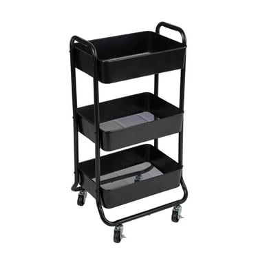 Mainstays 3 Tier Round Metal Utility Cart, Rich Black, Easy Rolling ...