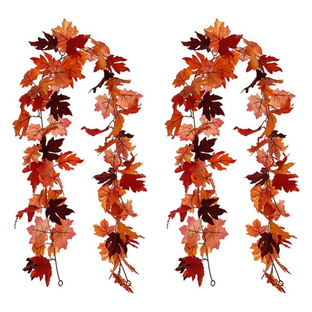 2 Pack Fake Fall Maple Leaf Garland Hanging Vine,5.8 Feet Artificial ...