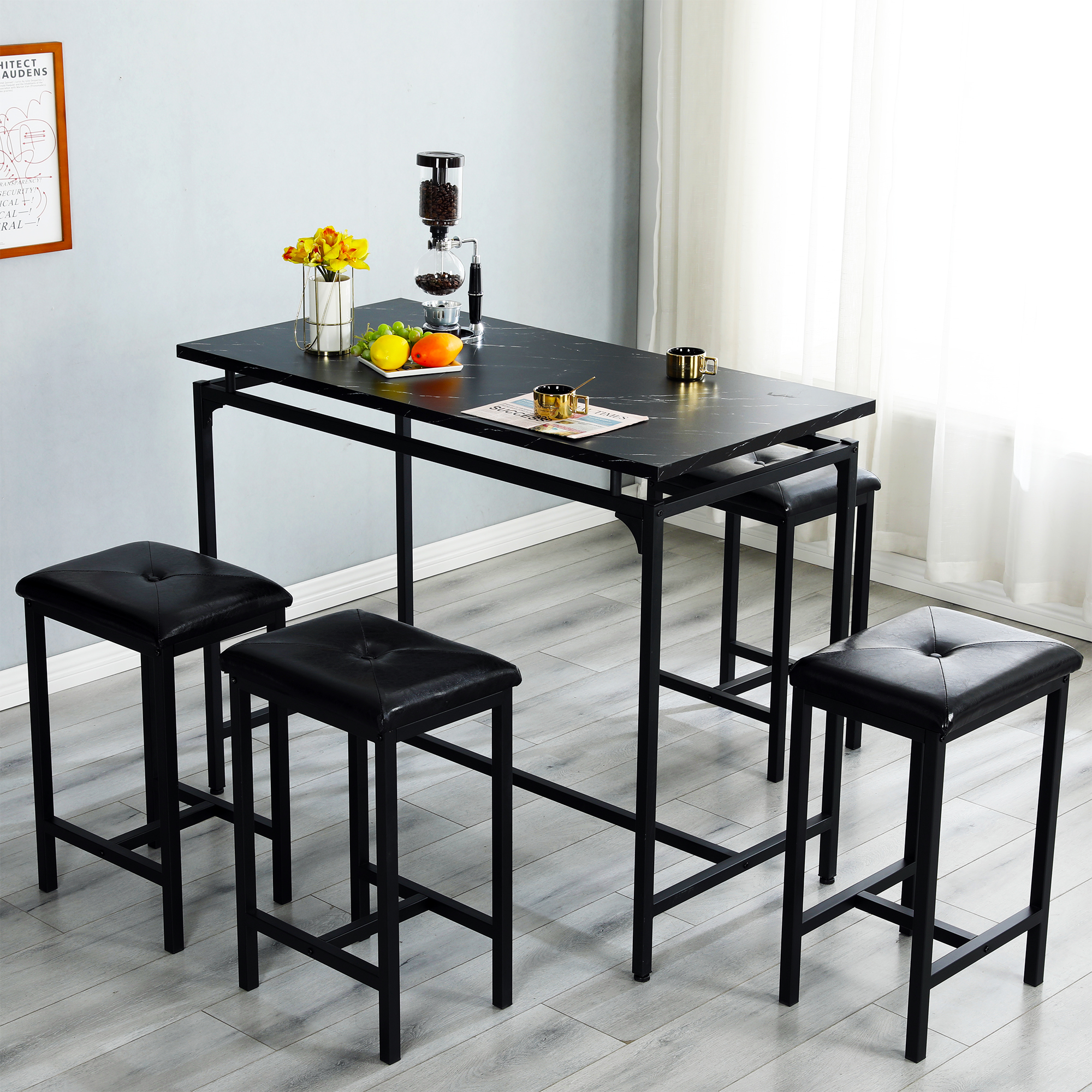 Counter Height Table Set for 4, 5 Pieces Dining Table Set w/ Cushioned ...