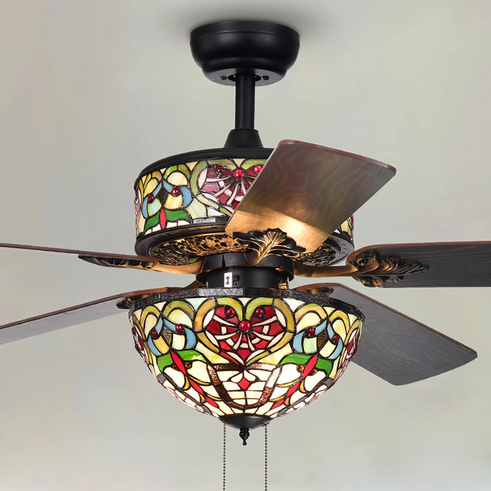 Ransoe 6-Light Blue Heart Tiffany 5-Blade 52-Inch Matte Black Ceiling ...
