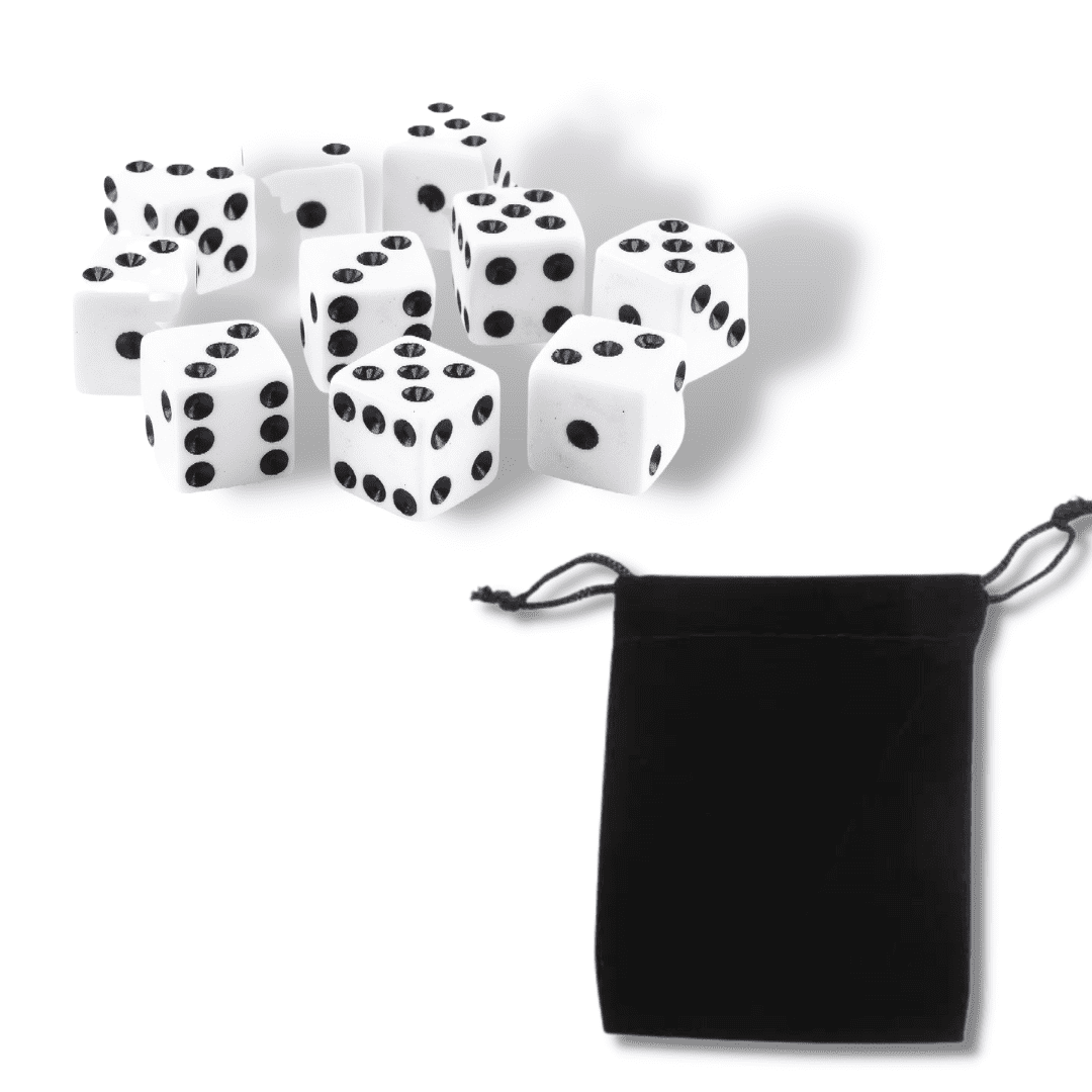 Set of 10 Six Sided Square Opaque 16mm D6 Dice - White with Black Pip ...