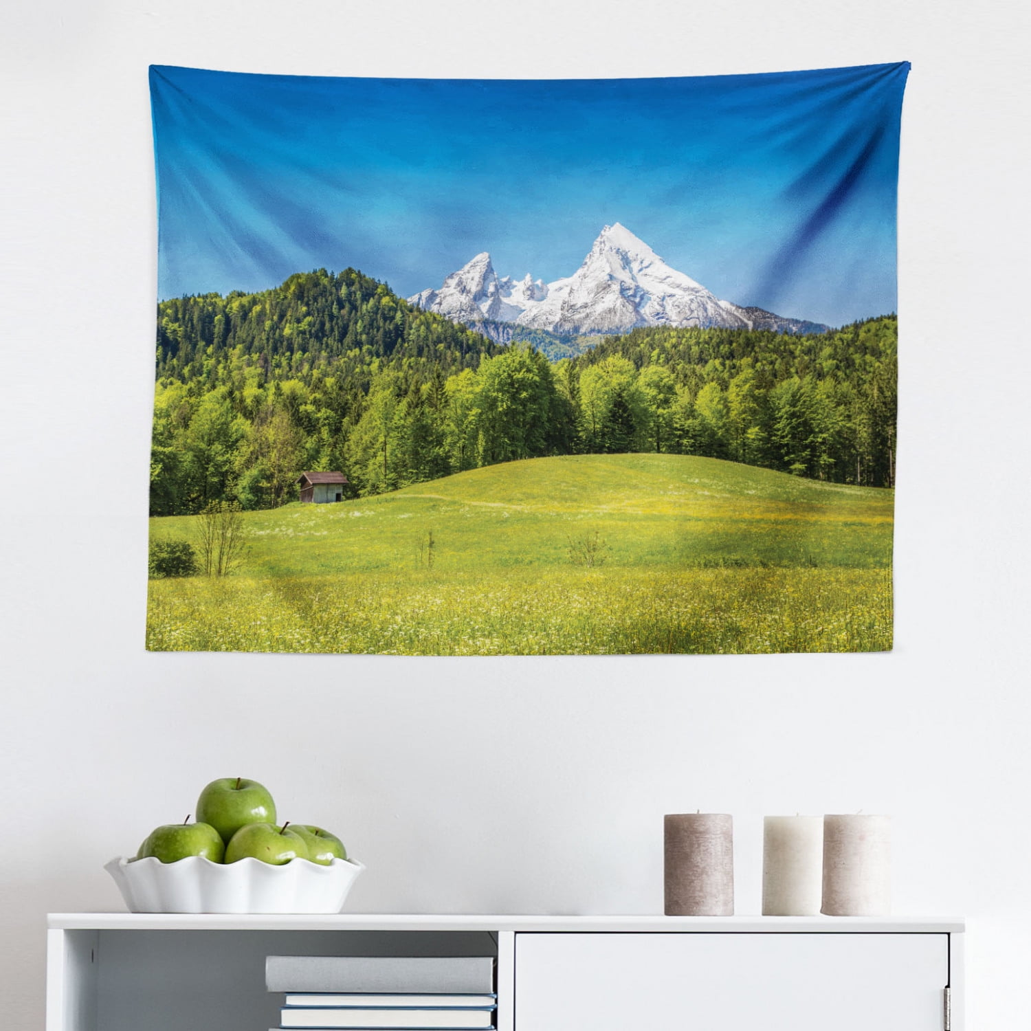 Europe Tapestry, Rolling Sunny Hills with Meadow Fields and Trees Southern Moravia, Czech ...