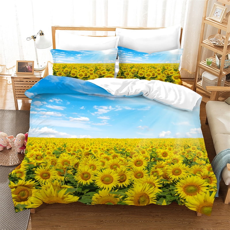 BottleZi queen duvet cover set, Sunflower Bed Cover King Size 3D Floral ...