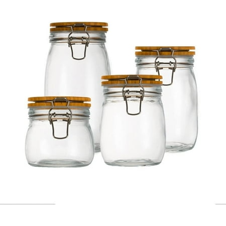 Airtight Glass Canister Set of 3/4, Glass Kitchen Storage Jars with ...