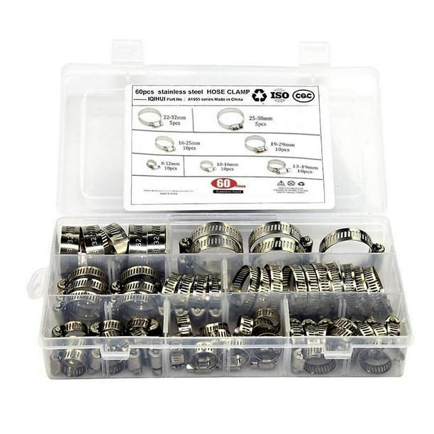 60-piece Stainless Steel Hose Clamp Kit Adjustable Fuel Pipe Clamp Worm ...