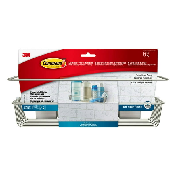 Command Bath Shower Caddy, Satin Nickel, 1 Caddy, 4 Water Resistant ...