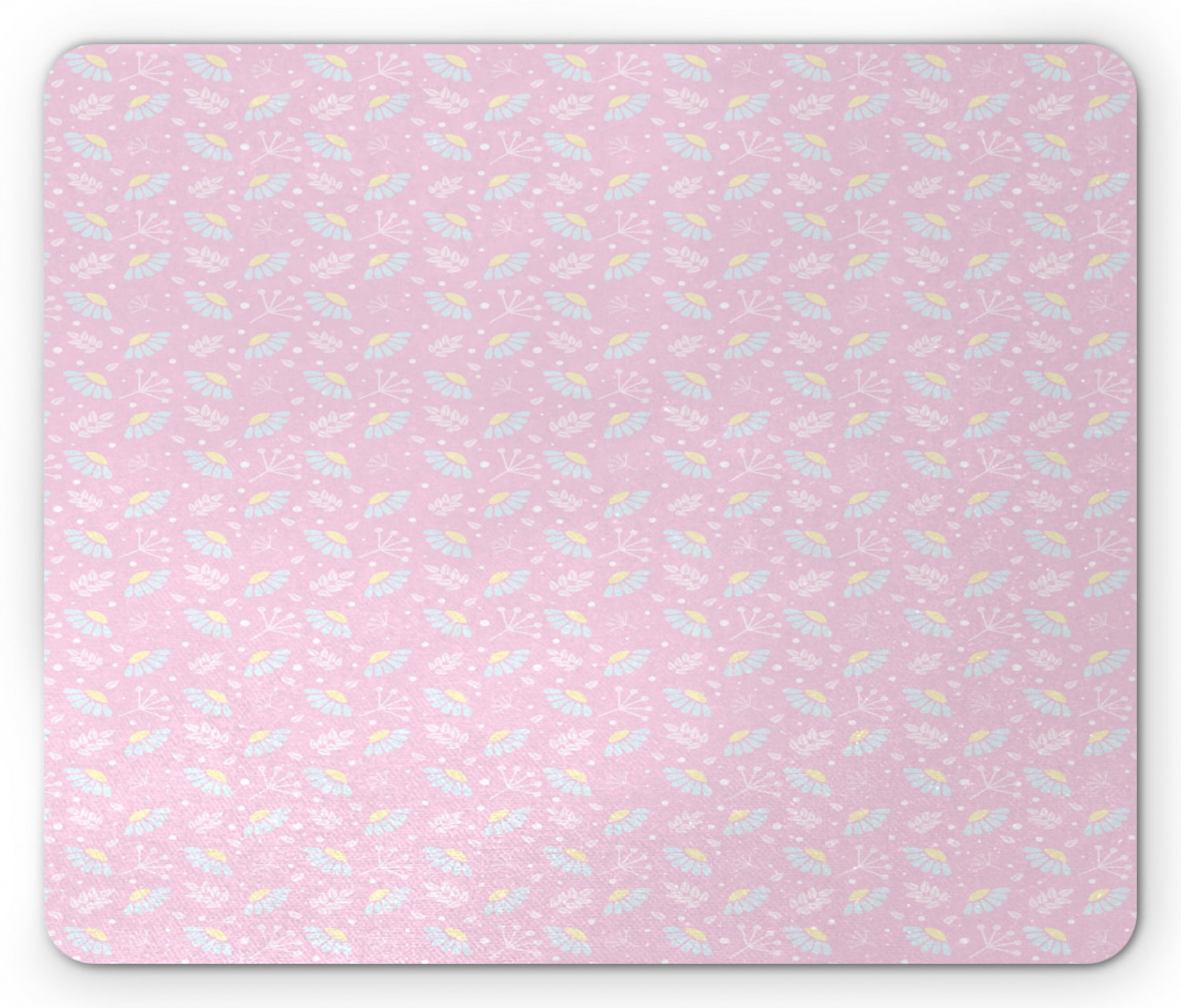 Blue and Pink Mouse Pad, Pastel Pattern with Flower Petals and Herbs ...