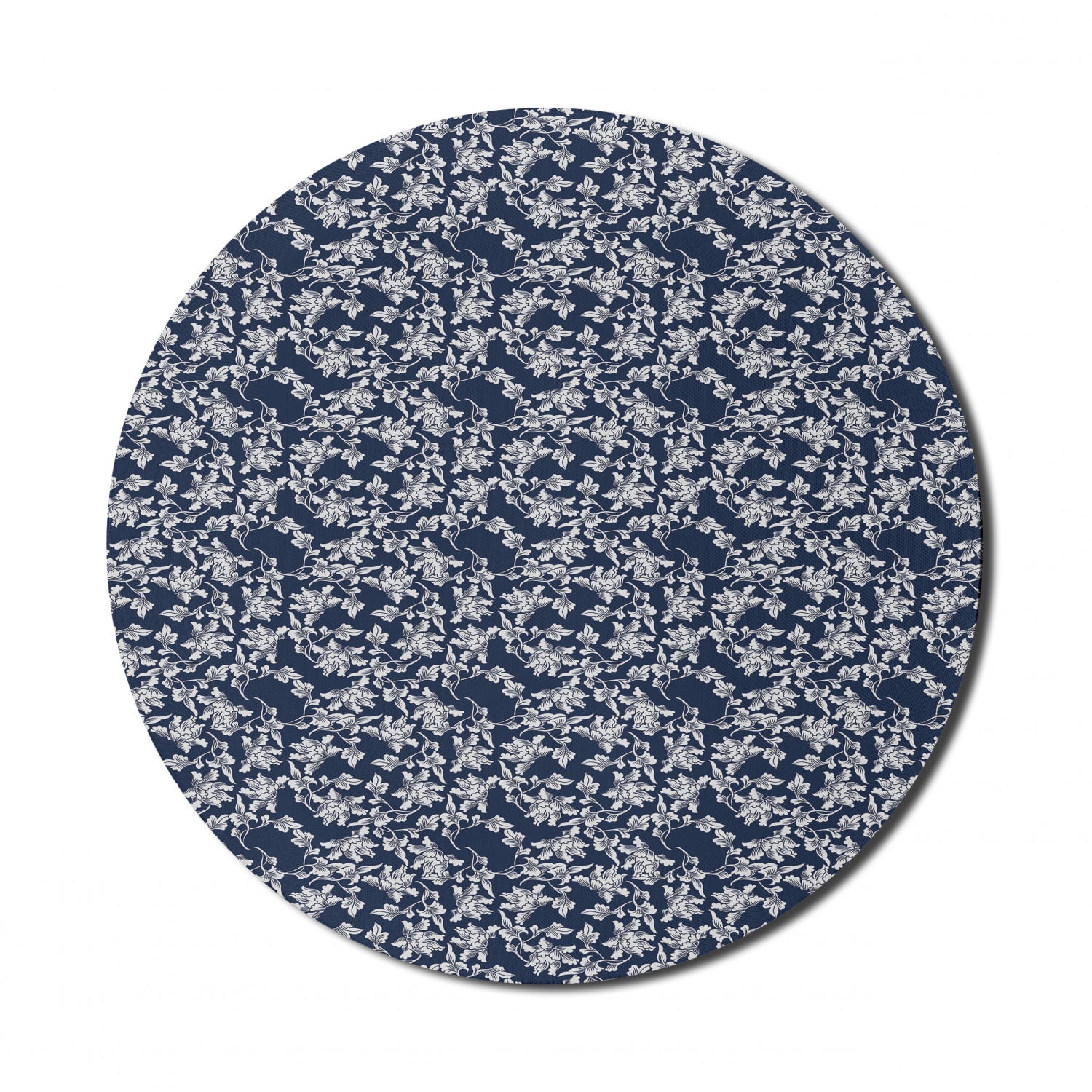 Navy Blue Mouse Pad for Computers, Floral Arrangement Botanic Foliage ...