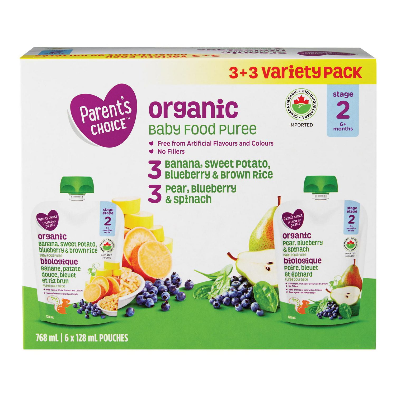 Parent’s Choice 3+3 Variety Pack Baby Food Purée, 768 mL (6 x 128 mL ...