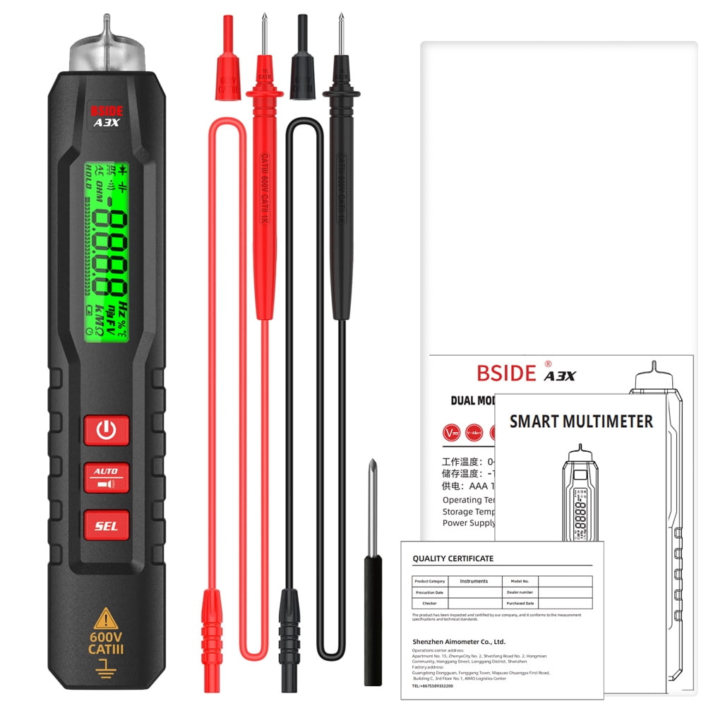 Pen Type Digital Multimeter Portable Tester Voltmeter 1.9 Inch Bicolor ...