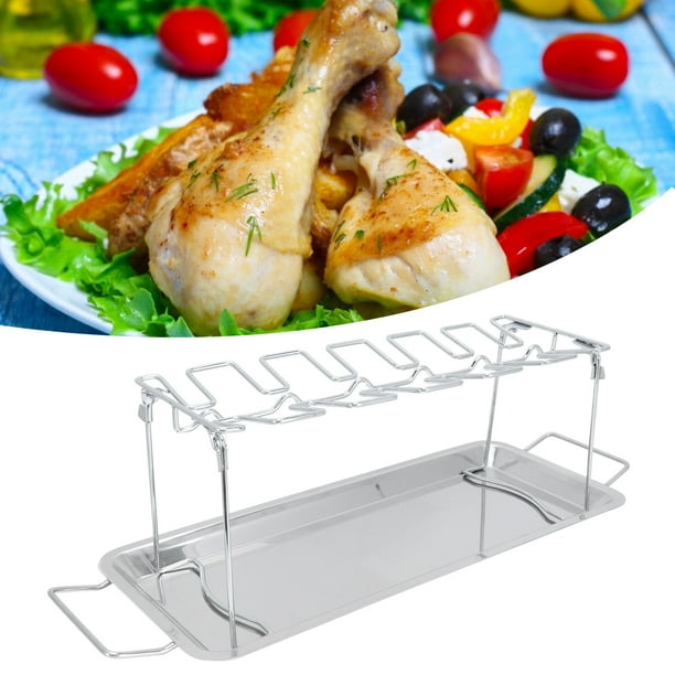 YLSHRF Chicken Leg Grill Rack With Drip Pan Stainless Steel Roaster ...