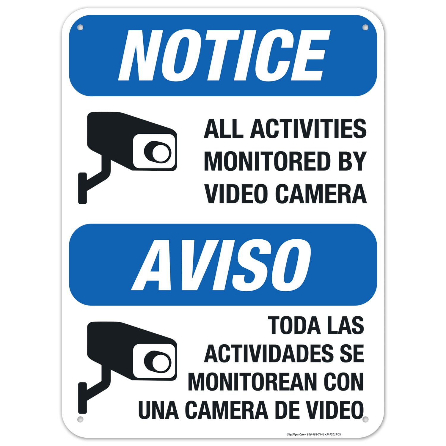 Security Camera Sign, Video Surveillance Sign, Bilingual, - Walmart.com