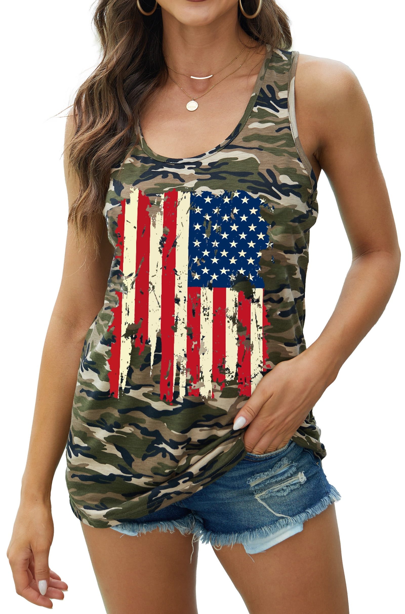 LAZYCHILD American Flag Tank Tops Women Patriotic Shirt USA Flag Stars ...