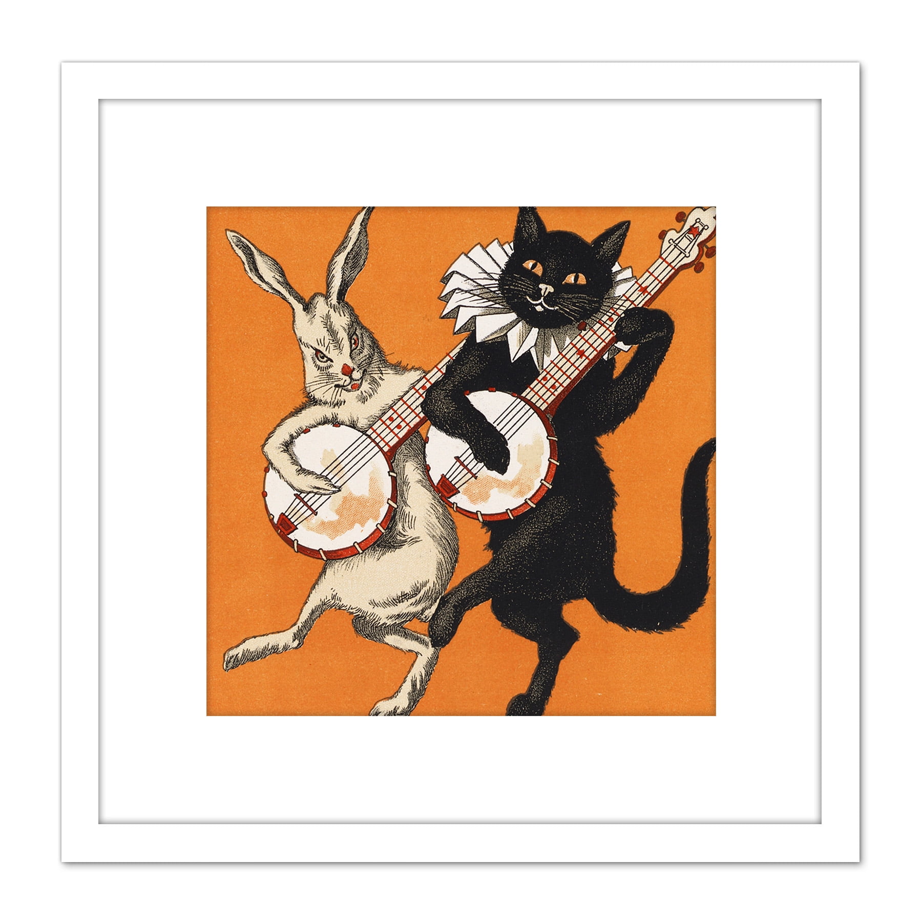 Cat And Hare With Banjos 8X8 Inch Square Wooden Framed Wall Art Print ...