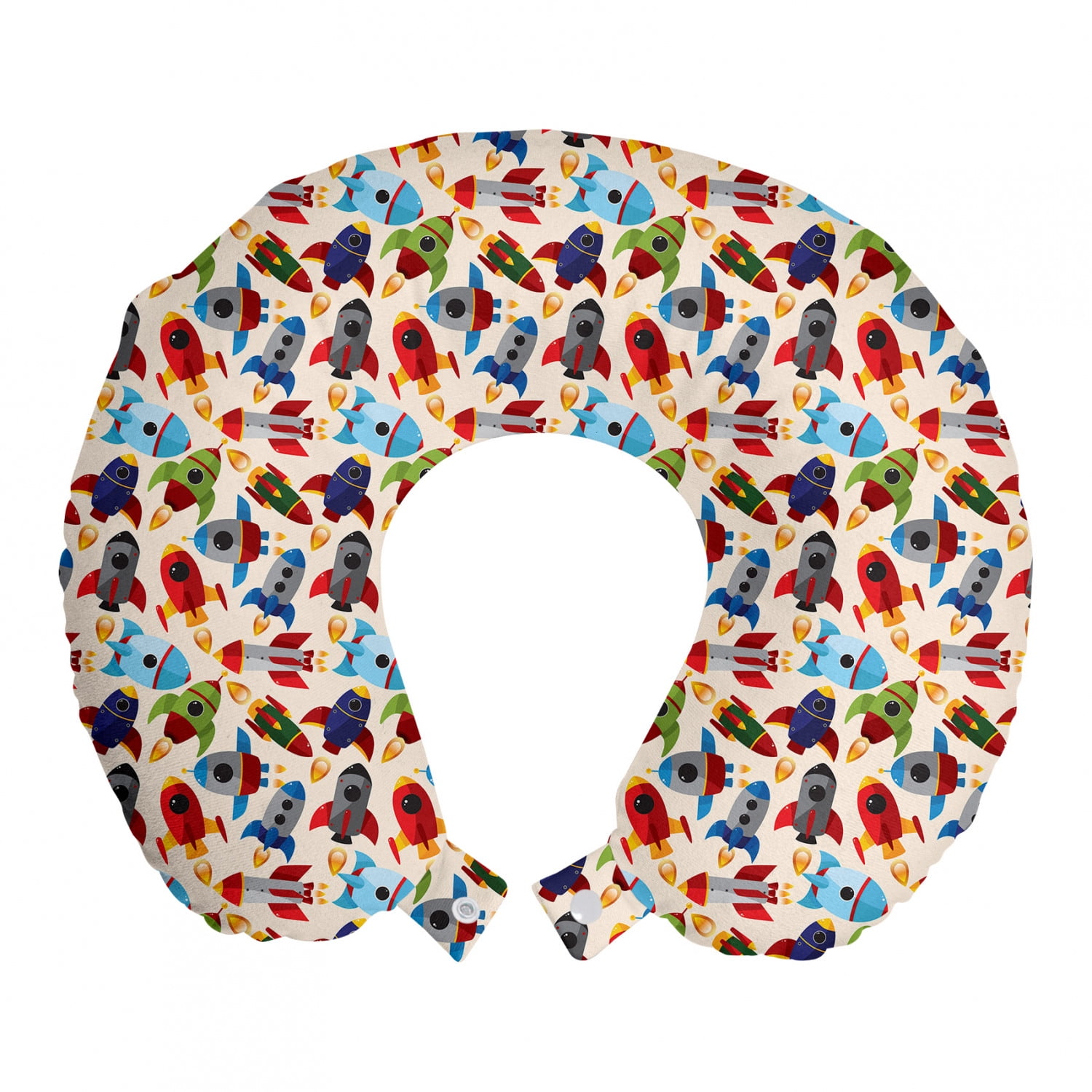 Space Travel Pillow Neck Rest, Spaceship Pattern with Cartoon Art Style ...