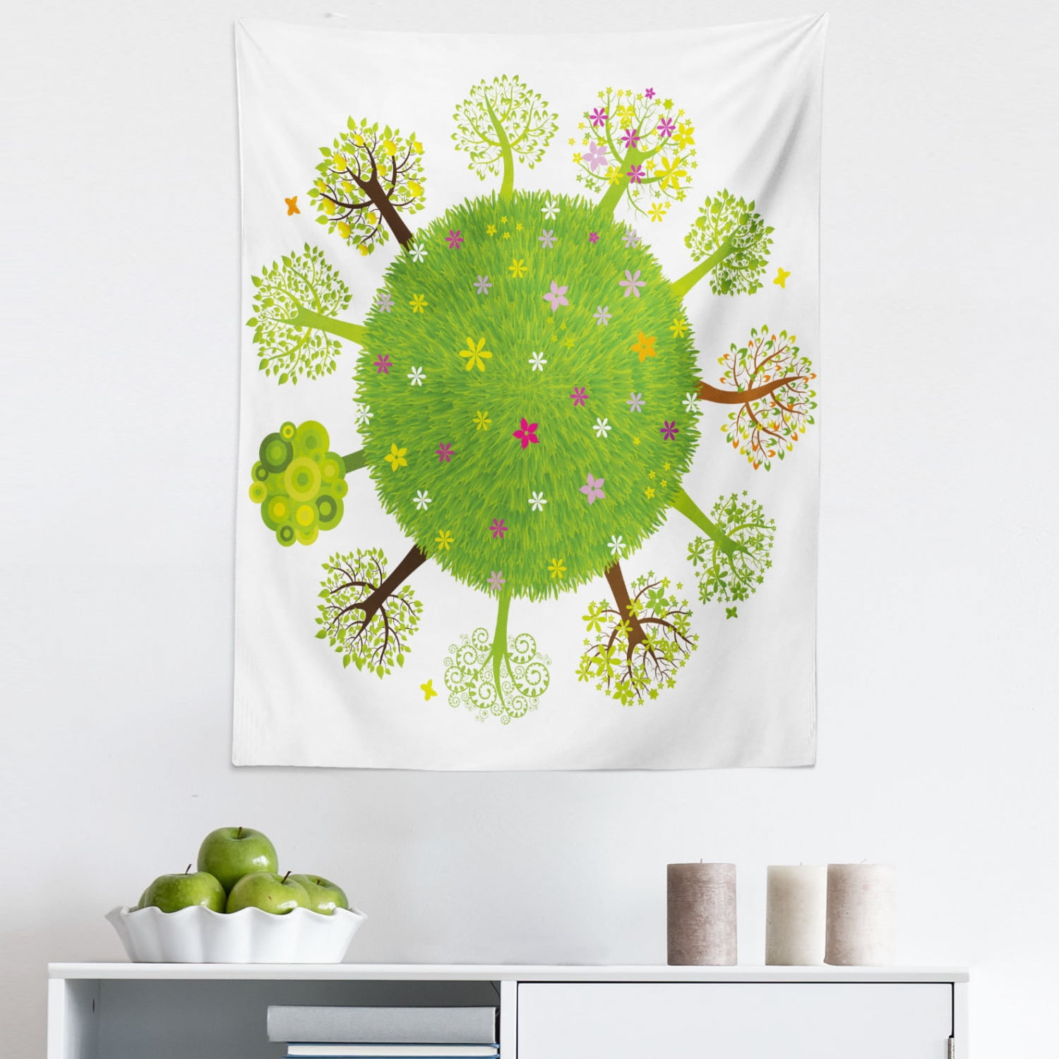 Earth Tapestry, Various Green Trees Around the World in Full Blossom ...