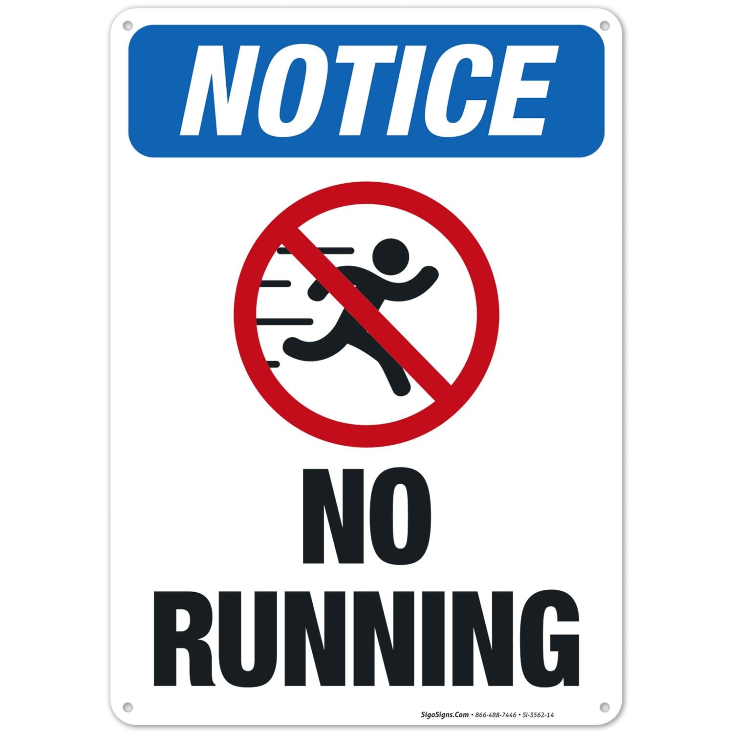 No Running with Graphic Sign, ANSI Notice Sign, - Walmart.com
