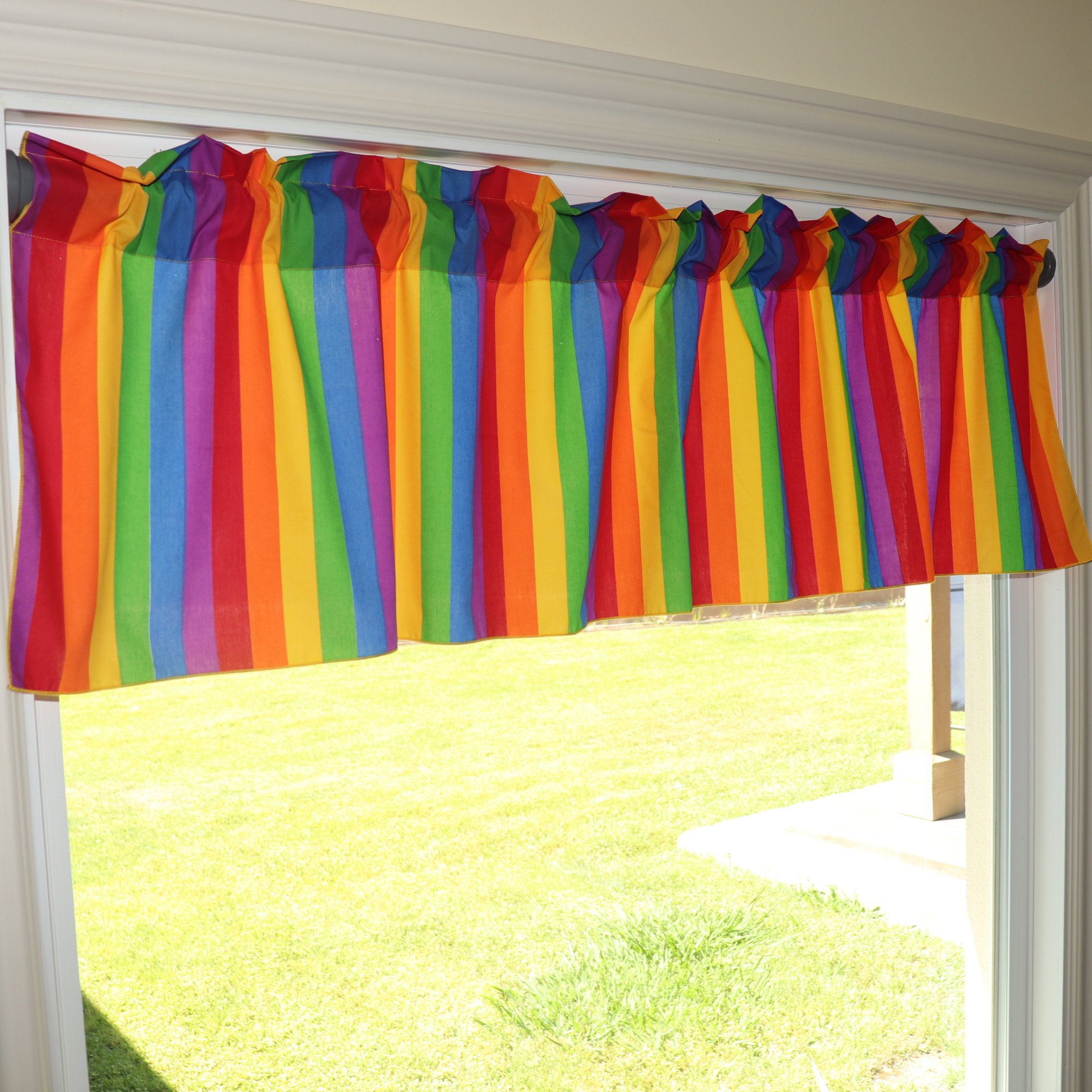 Cotton Window Valance Stripe Print 58 Inch Wide / 1 Inch Stripe Rainbow ...