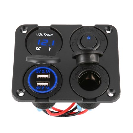 Dual USB Ports + LED Voltmeter + 12-24V Power Socket + On-Off Switch ...