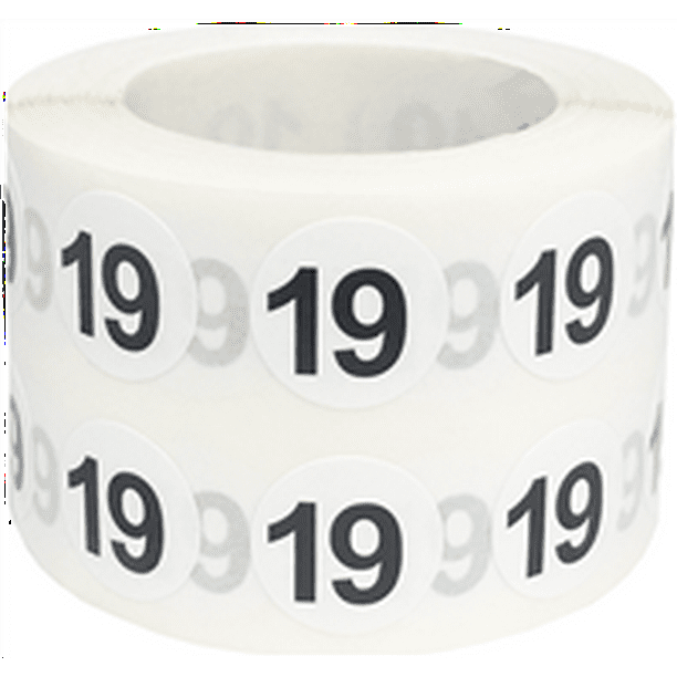 Circle Dot Number 19 Stickers, 0.5 Inch Round, 1000 Labels on a Roll ...