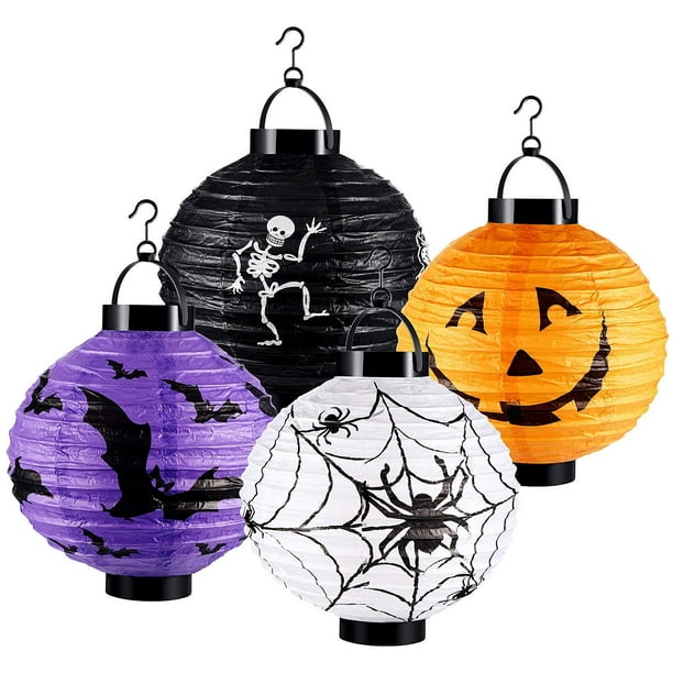8 Pieces Halloween Paper Lantern Pumpkin Lantern Spider Bat Skeleton ...