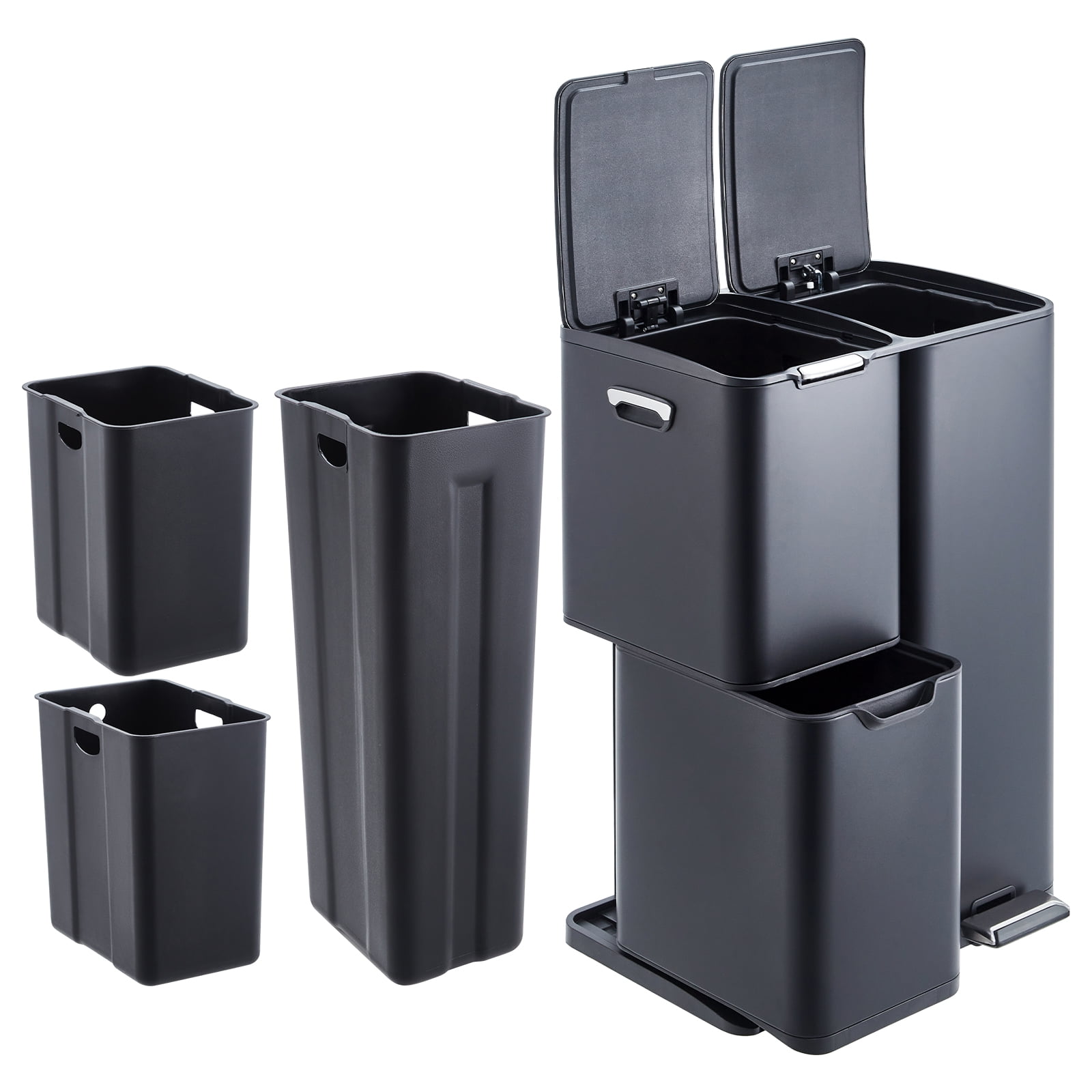 BeesClover 3in1 Trash Can, 16 Gal Triple Compartment Garbage Cans for ...