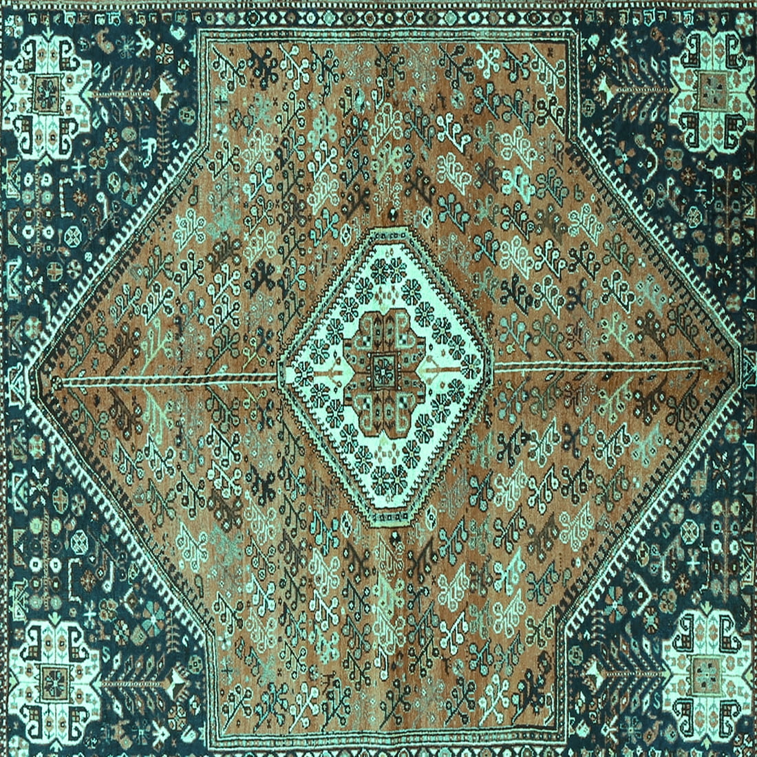Ahgly Company Indoor Square Persian Turquoise Blue Traditional Area ...