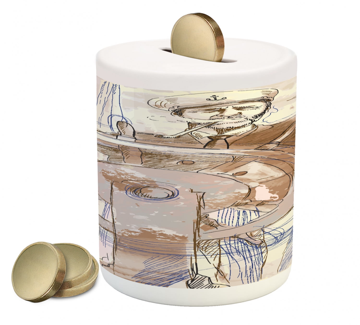 Nautical Piggy Bank, Sea Captain the Leader Seaman Sketch Art ...