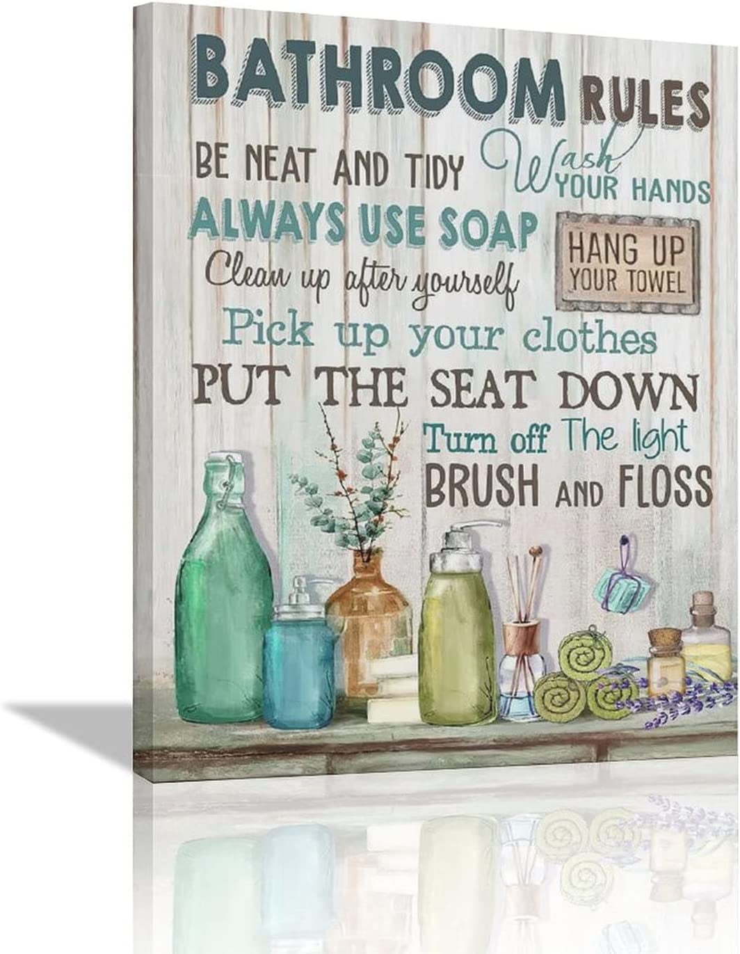 Bathroom Decor Wall Art, Bathroom Rules Wall Decor, Rustic Bathroom ...