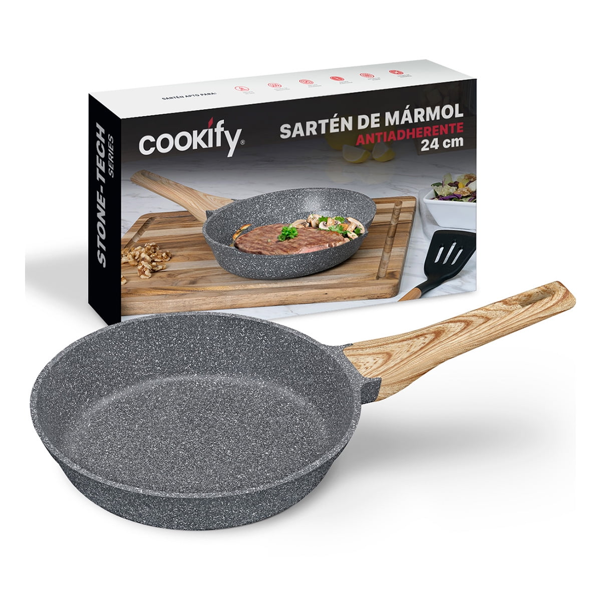 Sartén Cookify Antiadherente de Mármol 20 cm Gris .Ideal para Cocinar ...