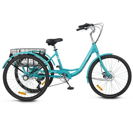 26" Adult Tricycle 7 Speed 3 Wheel Dual Chain Bike with Basket & 7 ...