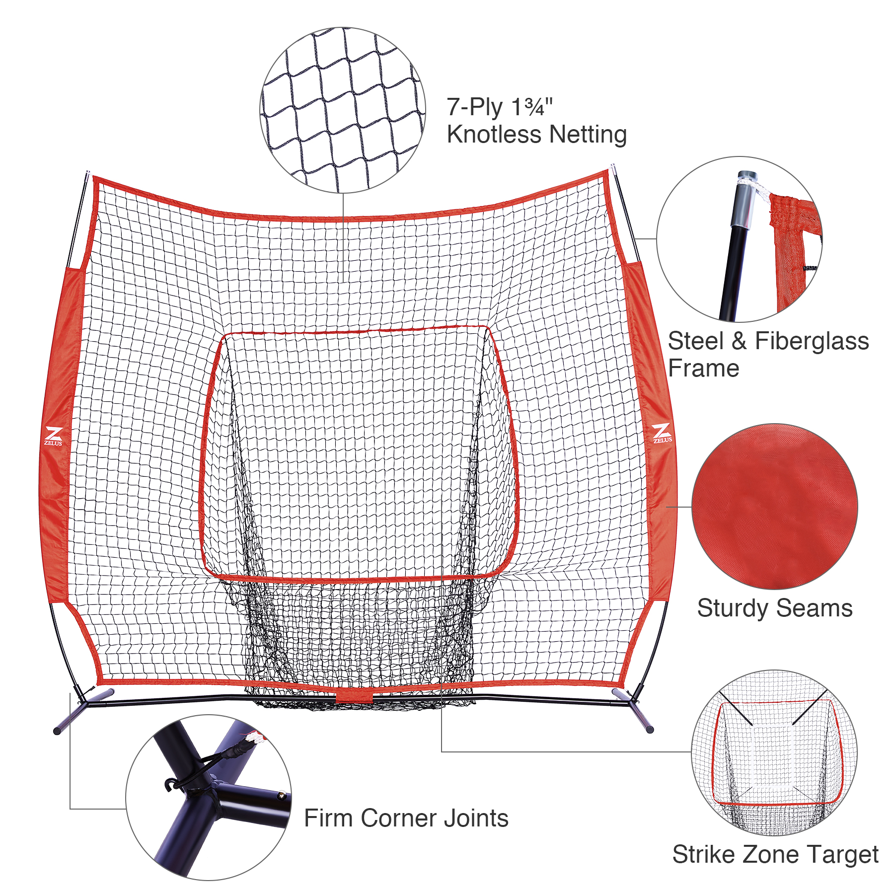 ZELUS 7' X 7' Baseball & Softball Practice Batting Net Hitting ...