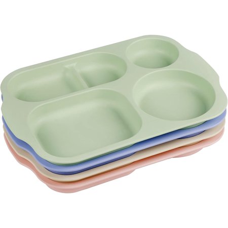 Set of 4 Divided Dinner Plates, 5 Compartments,Shatterproof Divider ...