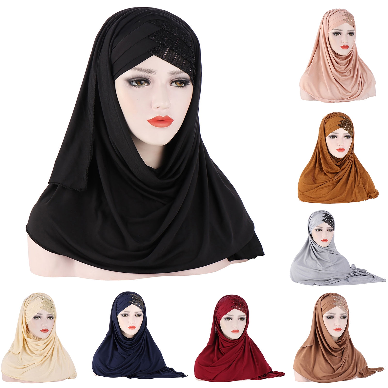 Cheers.US Women Soft Silk with Sequins Hijab Headwrap Headscarf Turban ...