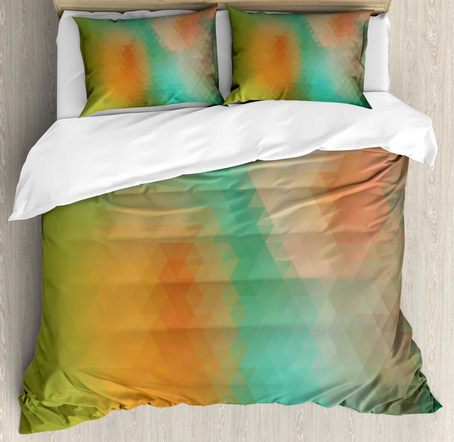 Geometric Duvet Cover Set Queen Size, Modern Blurry Inspired Polygonal ...