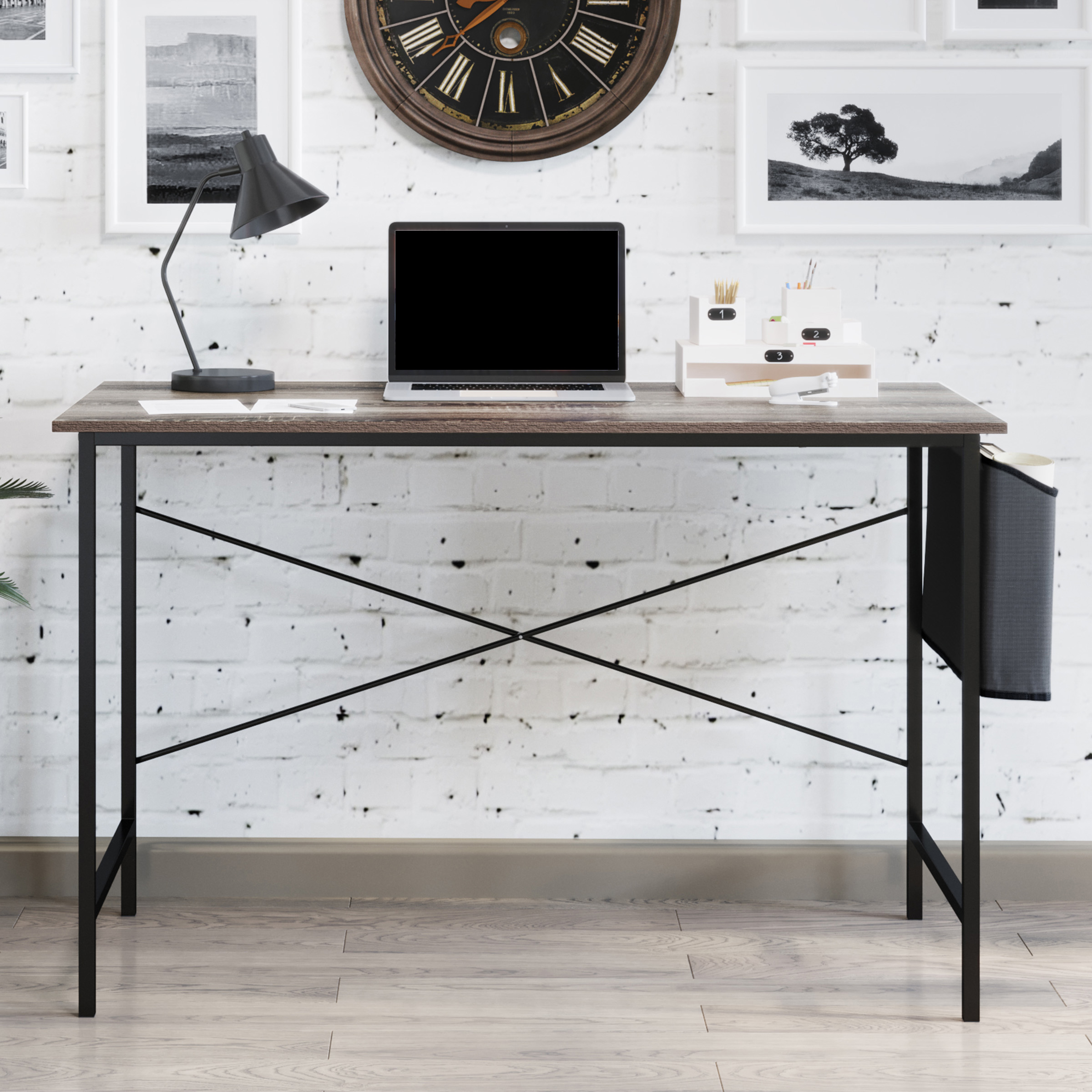 Lavish Home Computer Desk Industrial Style Woodgrain-Look, Gray/Brown ...