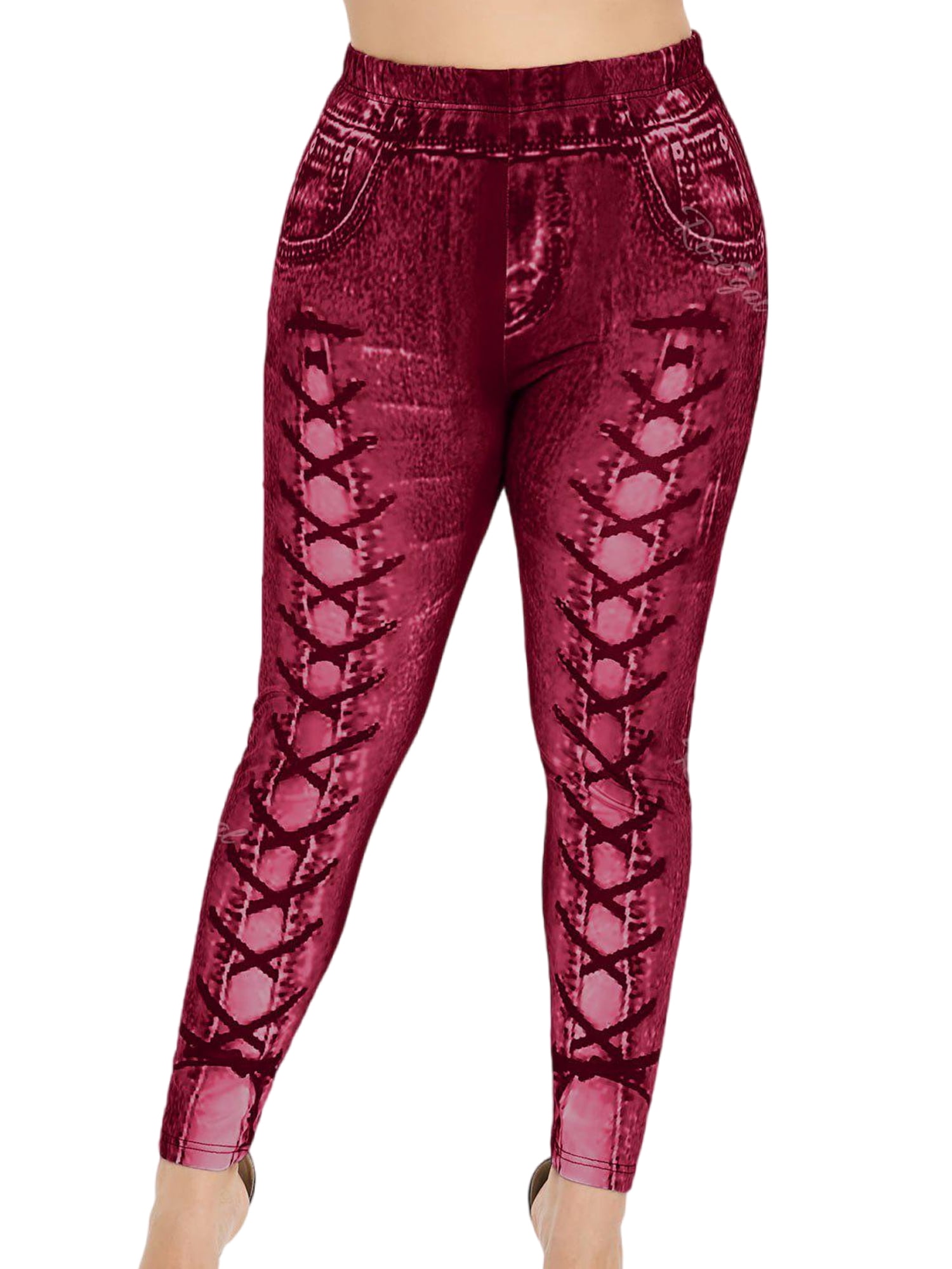 Sanviglor Women Faux Denim Pant Skinny Plus Size Leggings Butt Lifting