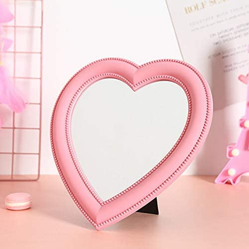 Cpdd 11-Inch Heart Shaped Mirror Tabletop Vanity Makeup Mirror Bathroom Bedroom Dressing Mirror Vintage Mirror( Heart-Shaped ) Pink Heart-Shaped 10.6